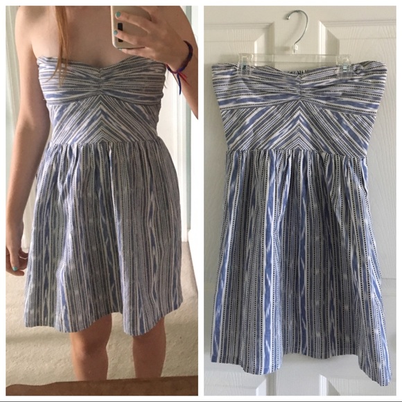 Roxy | Dresses | Roxy Blue And White Stripped Strapless Dress Size ...